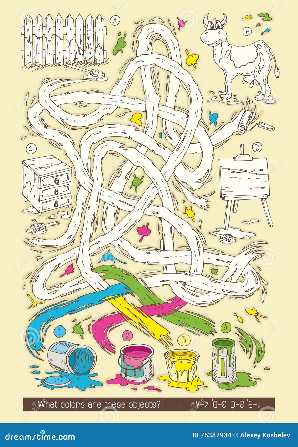 Maze Game with Tin Cans of Paint Stock Illustration - Illustration of ...