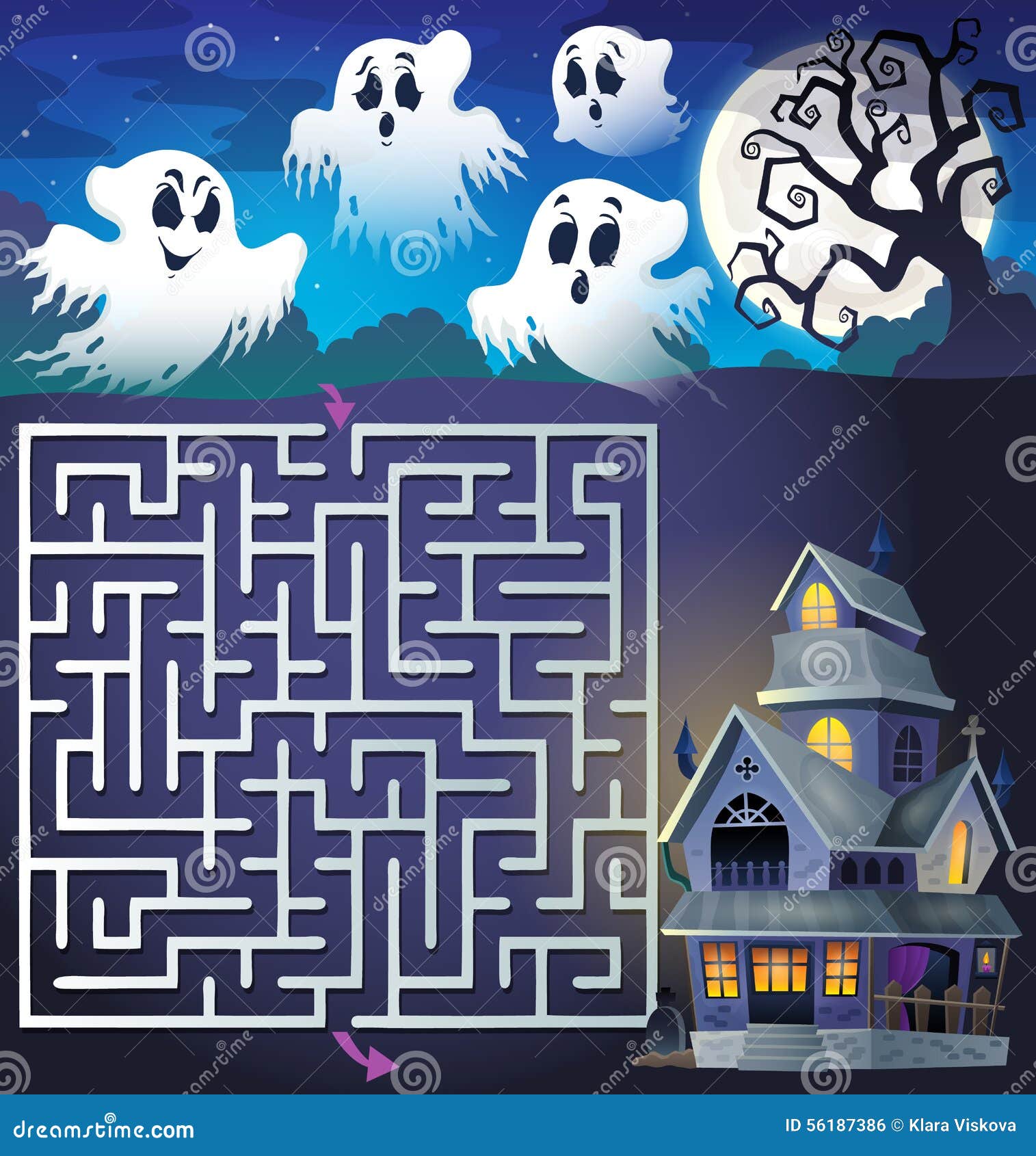 Maze,haunted Tree Vector Illustration | CartoonDealer.com #50807190