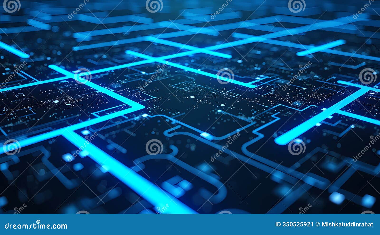 Maze Glowing Blue Pathways Dark Digital Landscape Stock Illustration ...