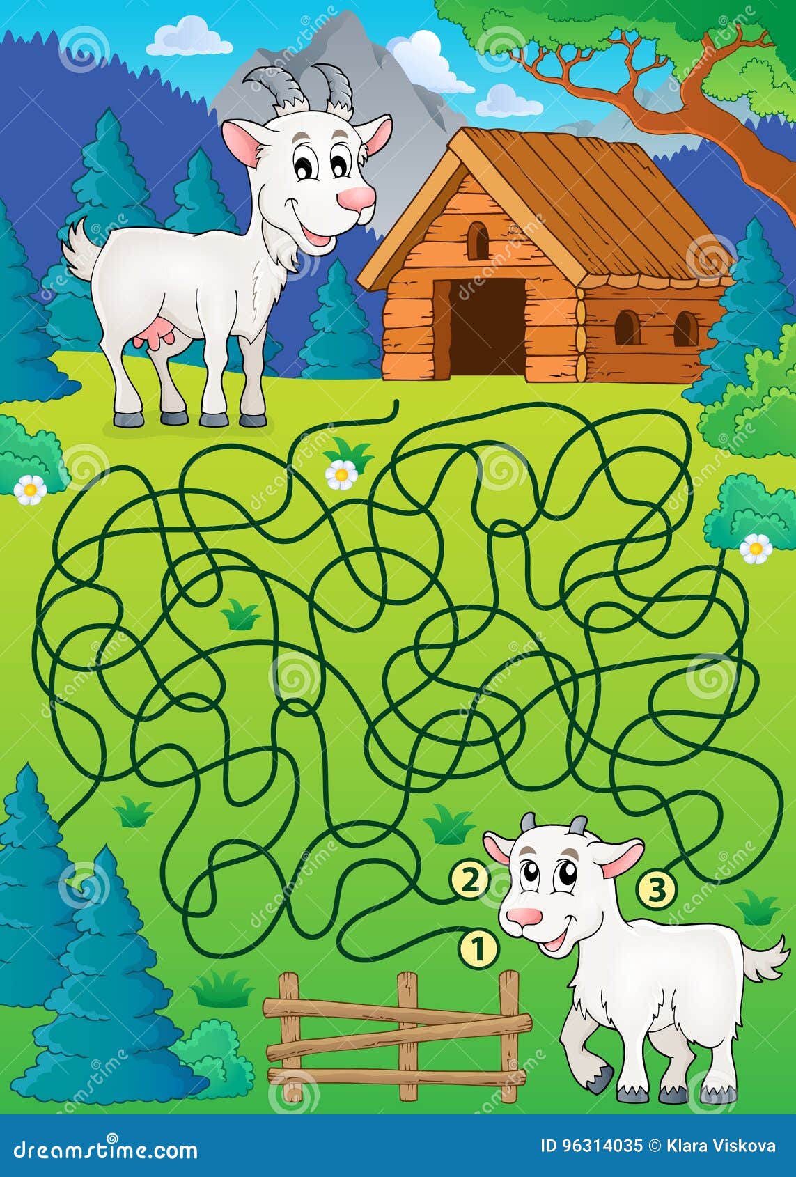 Maze 32 with goat theme stock vector. Illustration of grazing - 96314035