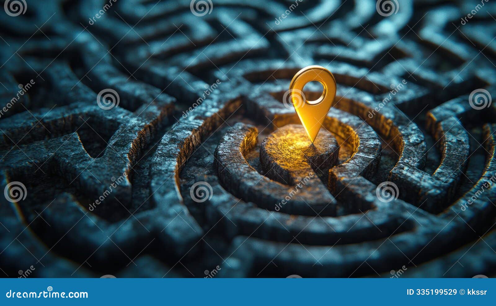 Maze Guidance, Aerial View Of A Maze With A Yellow Location Pin ...