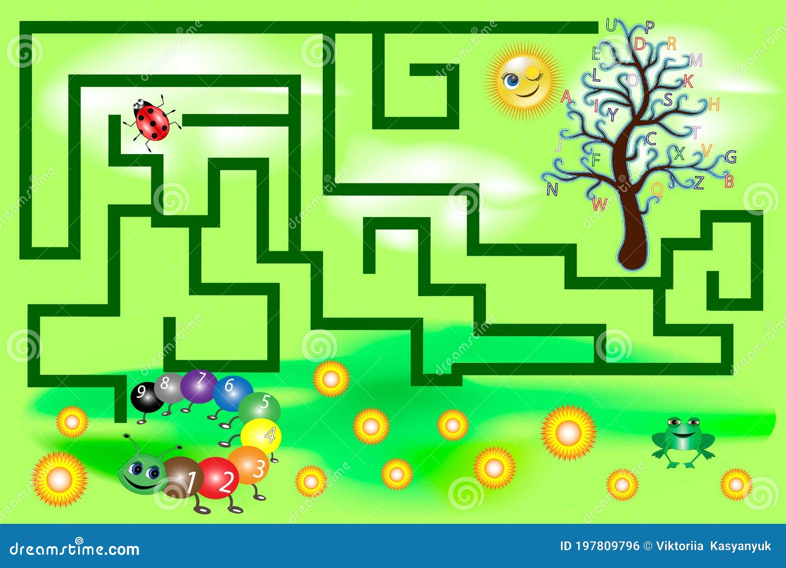 Maze for Kids with Tree and Caterpillar Stock Illustration ...