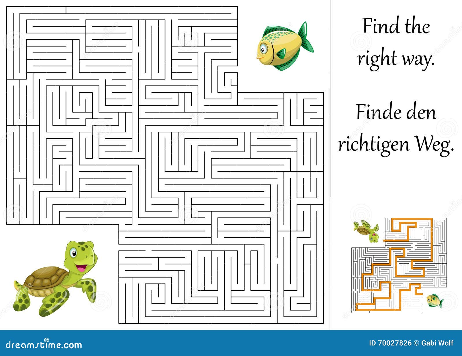 Maze or Labyrinth for Children with Turtle and Fish Stock Vector ...