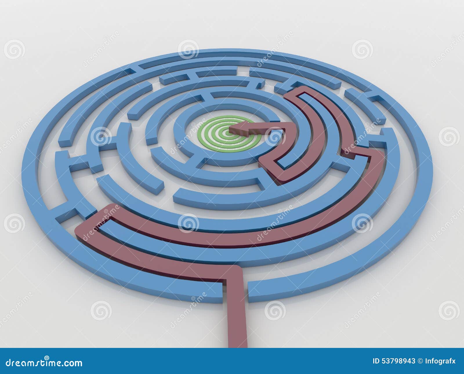 Maze Labyrinth 3D Render with Red Arrow To Target Stock Illustration ...