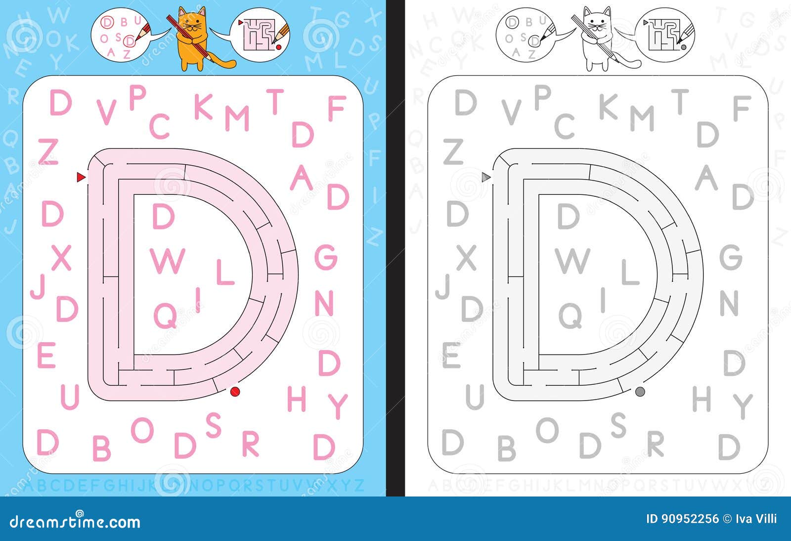 Maze letter D stock vector. Illustration of fine, task - 90952256