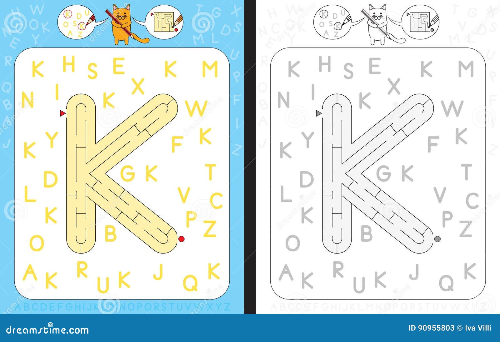 Maze letter K stock vector. Illustration of maze, skills - 90955803