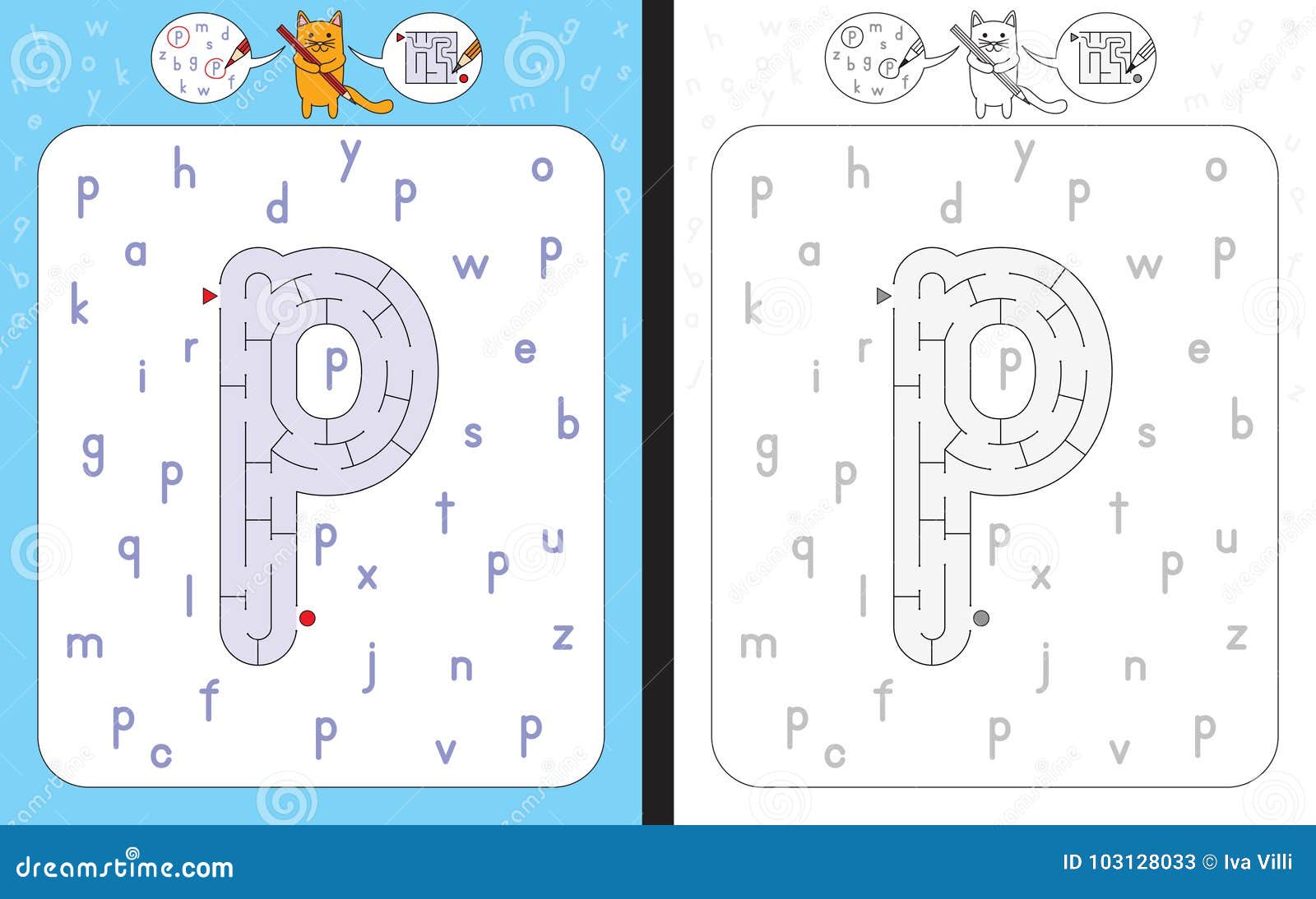 Maze letter p stock vector. Illustration of education - 103128033