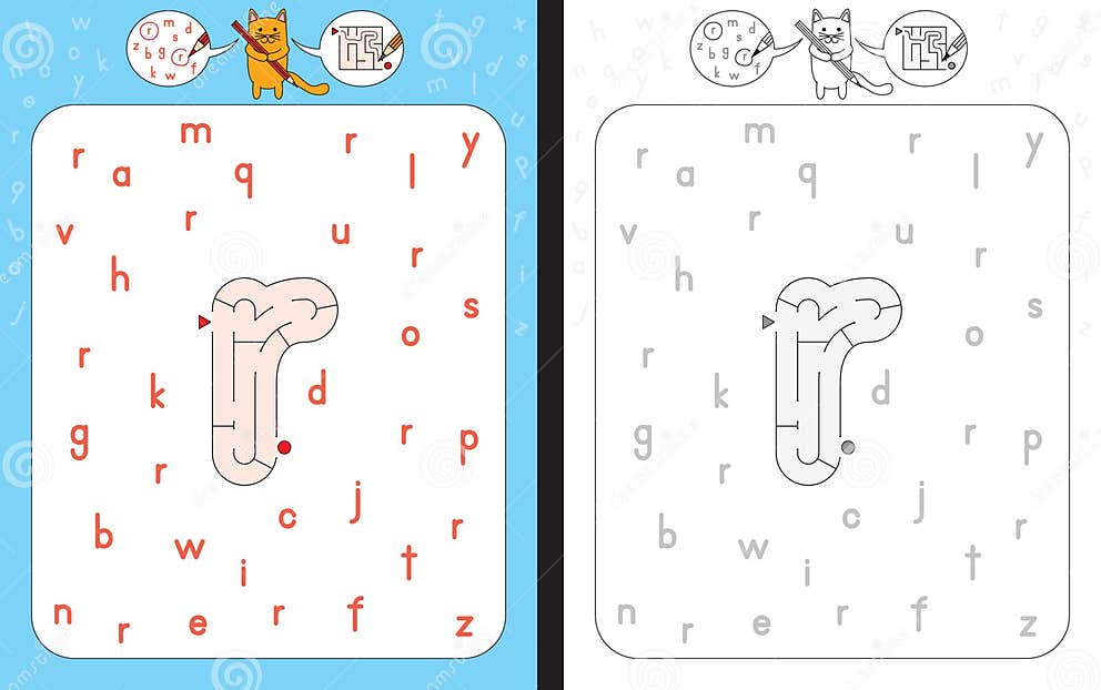 Maze letter r stock vector. Illustration of maze, task - 103127915