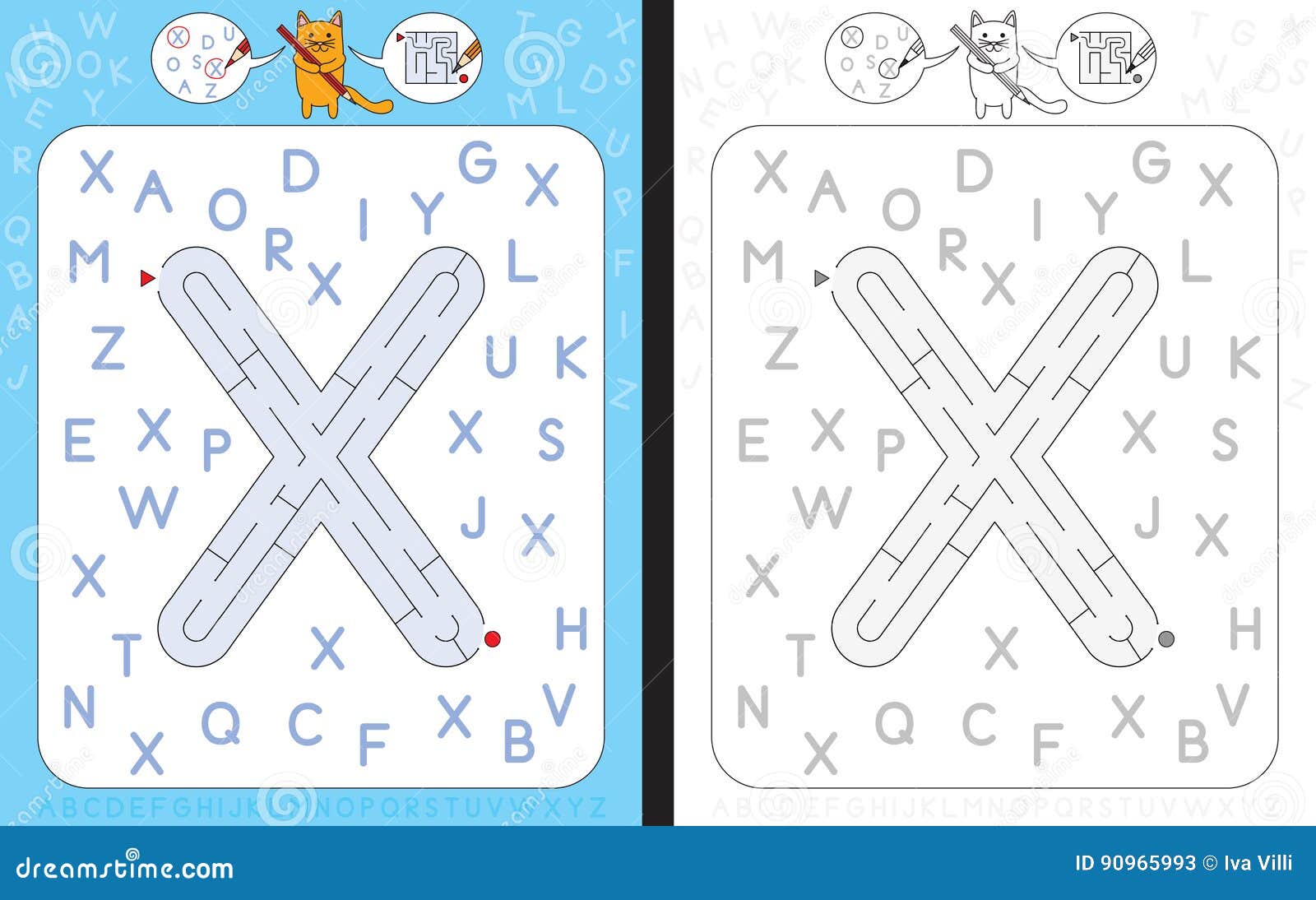 Maze letter X stock vector. Illustration of contour, fine - 90965993