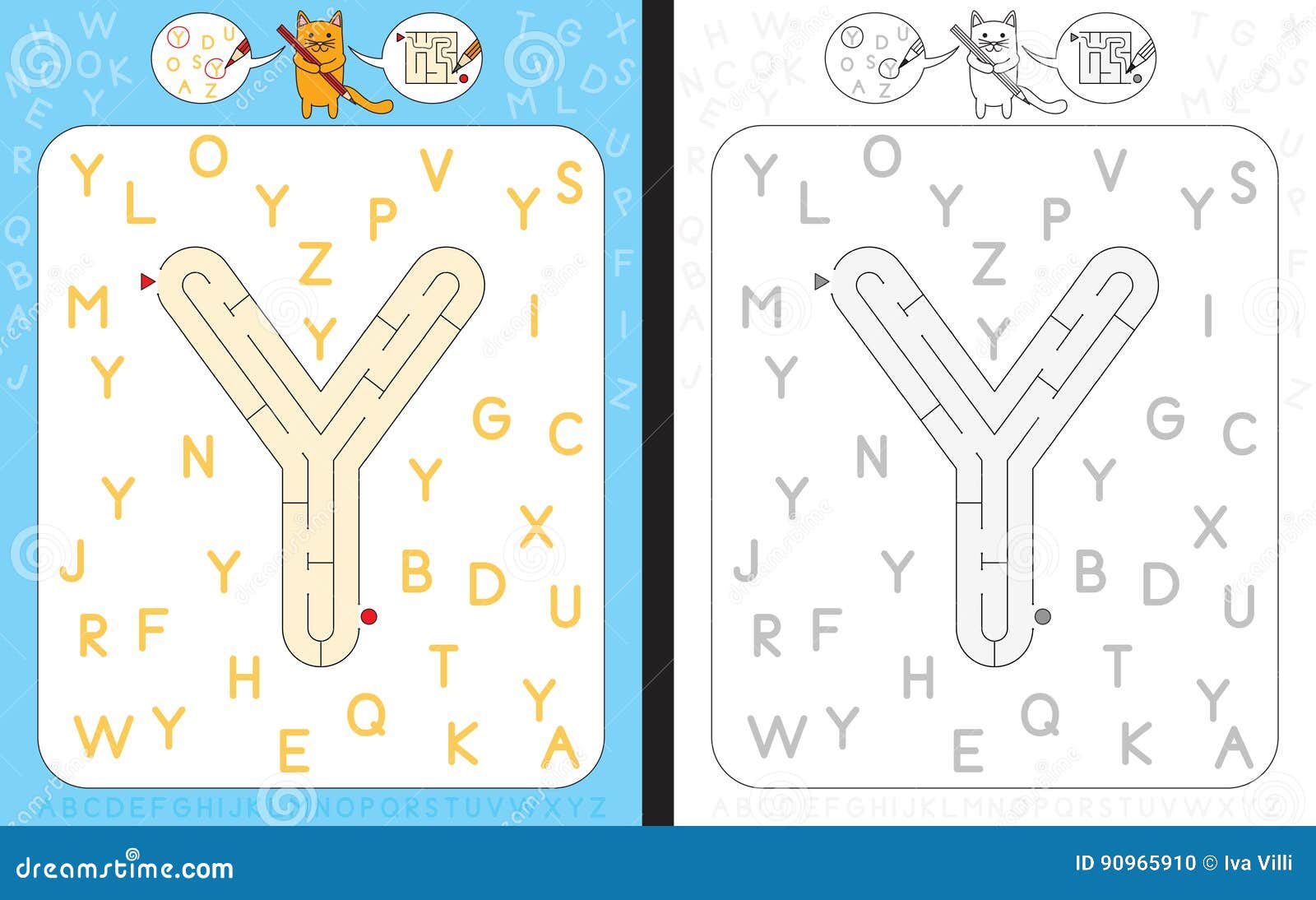 Maze letter Y stock vector. Illustration of drawing, tracing - 90965910