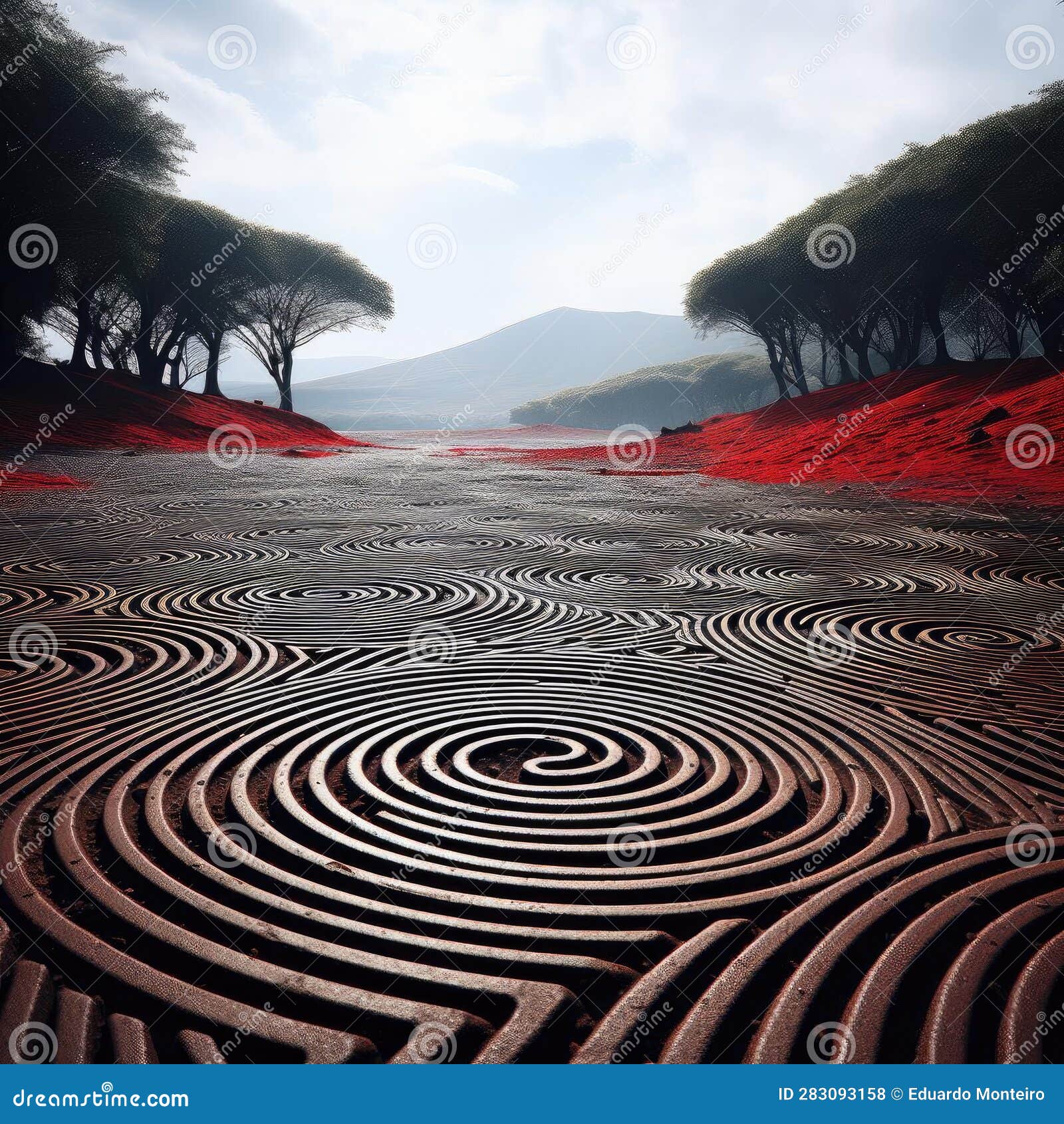 Maze-like Red Road with Striking Patterns and Optical Blending Stock ...