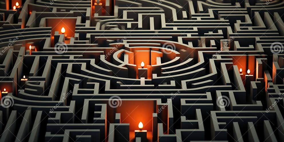 A Maze with Lit Candles Inside of it, AI Stock Illustration ...