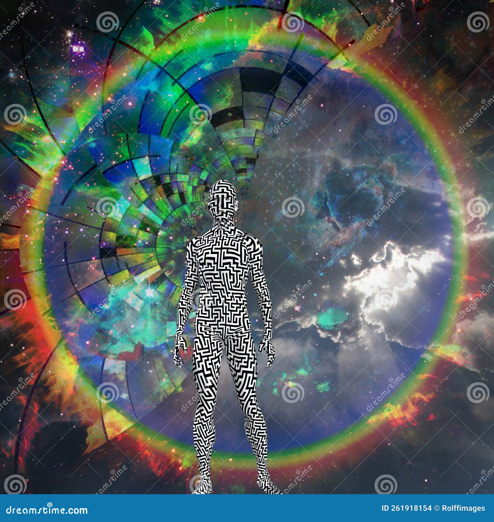 Maze man in surreal space stock illustration. Illustration of dream ...