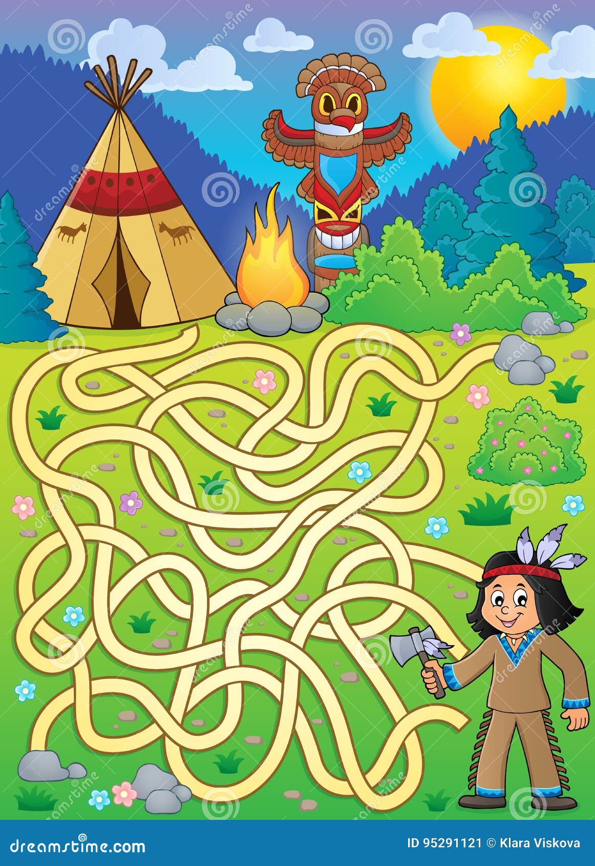 Maze 4 with Native American Boy Stock Vector - Illustration of headband ...