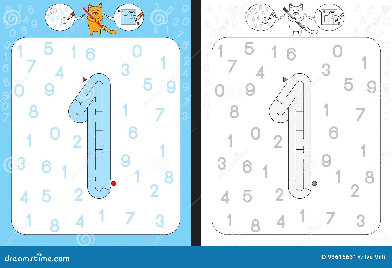 Maze number 1 stock vector. Illustration of number, education - 93616631