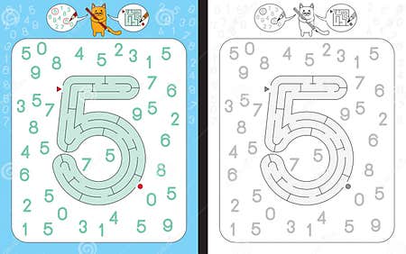 Maze number 5 stock vector. Illustration of teaching - 93617891