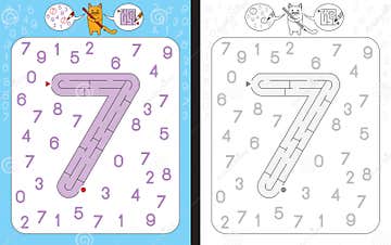 Maze number 7 stock vector. Illustration of worksheet - 93618558