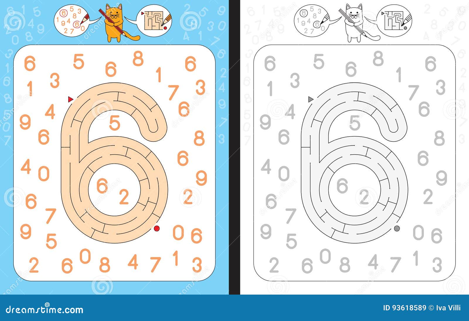 Maze number 6 stock vector. Illustration of vector, color - 93618589