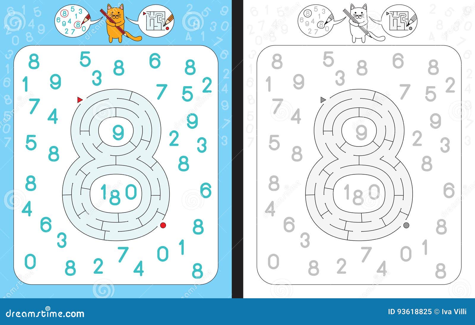 Maze number 8 stock vector. Illustration of task, practice - 93618825