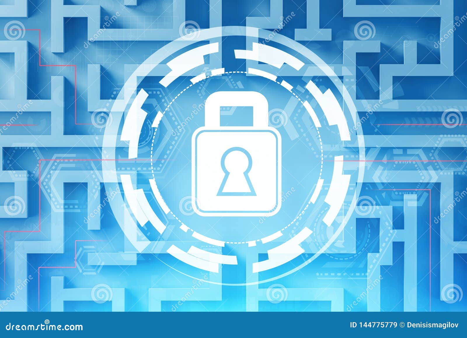Maze with Online Security Symbol in HUD Stock Illustration ...