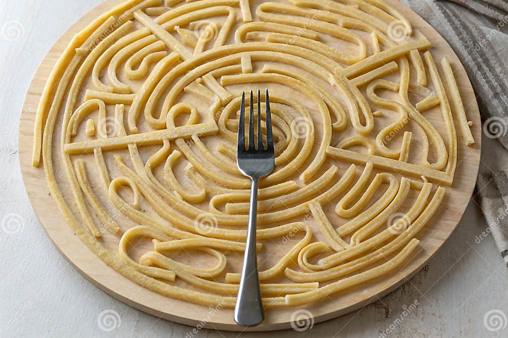 A Maze of Pasta with a Fork in the Center Stock Illustration ...