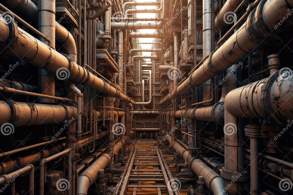 Maze of Pipelines in a Massive Oil Processing Facility Stock Image ...
