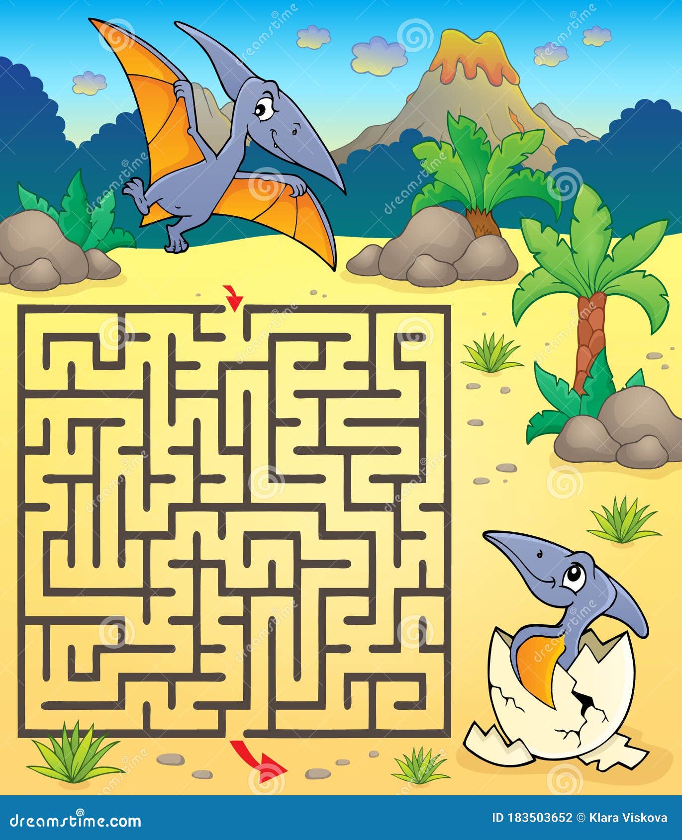 Maze 3 with pterodactyls stock vector. Illustration of nature - 183503652