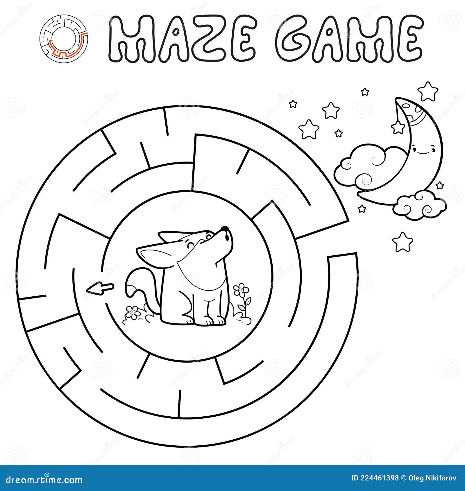 Maze Puzzle Game for Children. Outline Circle Maze or Labyrinth Game ...