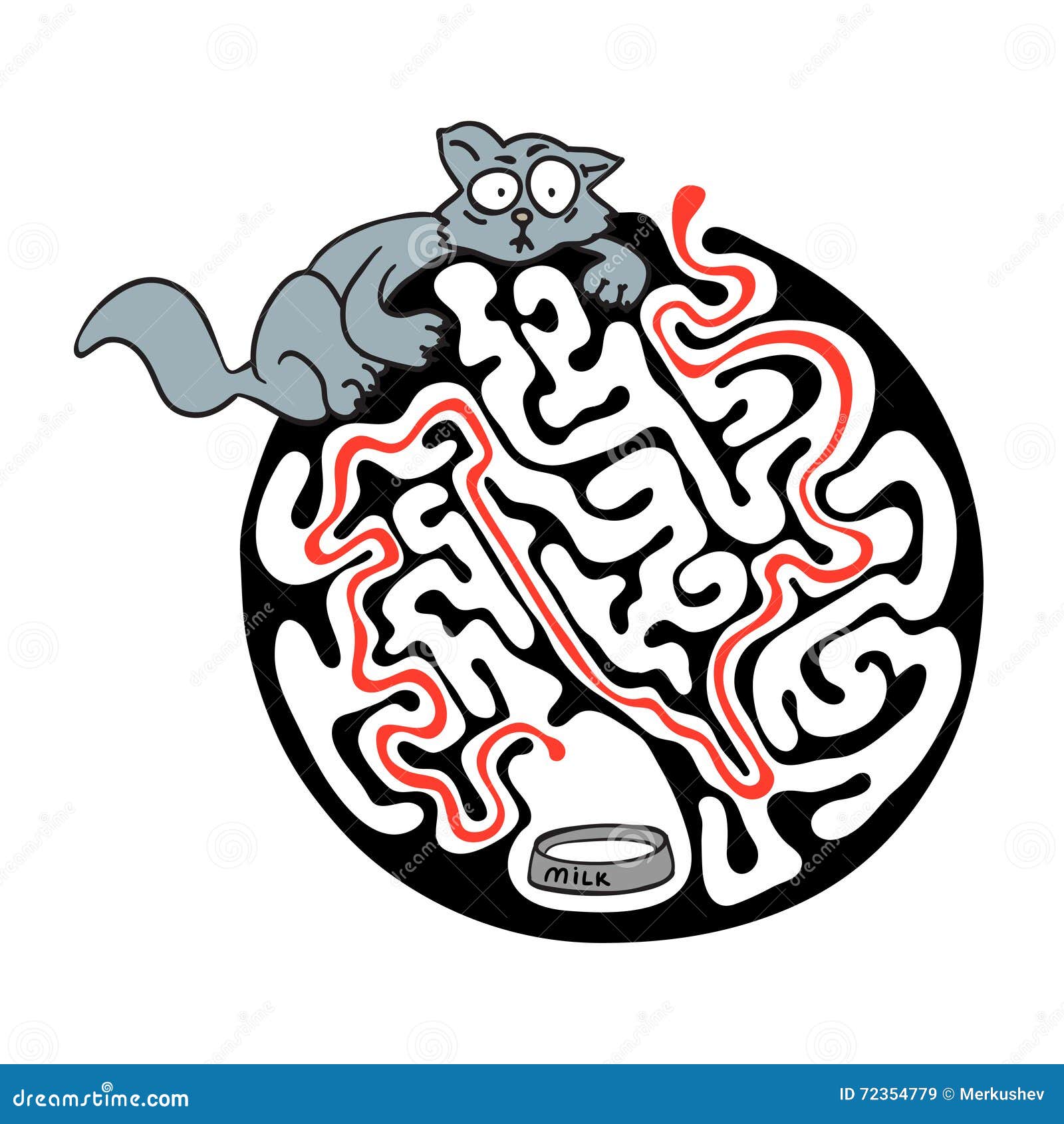 Maze Puzzle For Kids With Cat And Milk. Labyrinth Illustration ...
