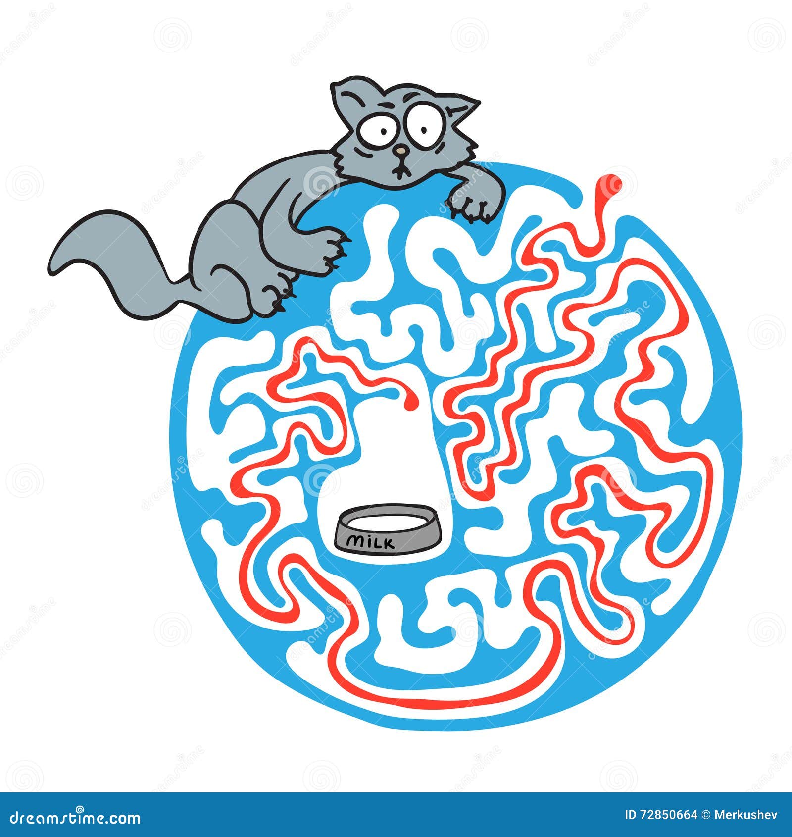 Maze Puzzle for Kids with Cat and Milk. Labyrinth Illustration ...