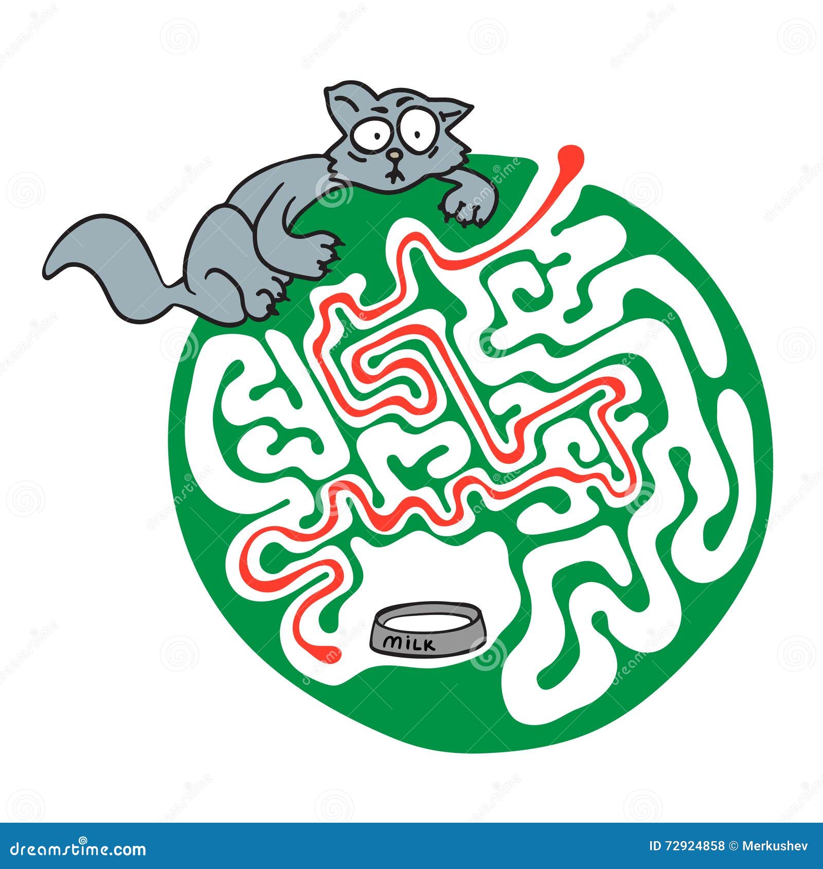 Maze Puzzle for Kids with Cat and Milk. Labyrinth Illustration ...