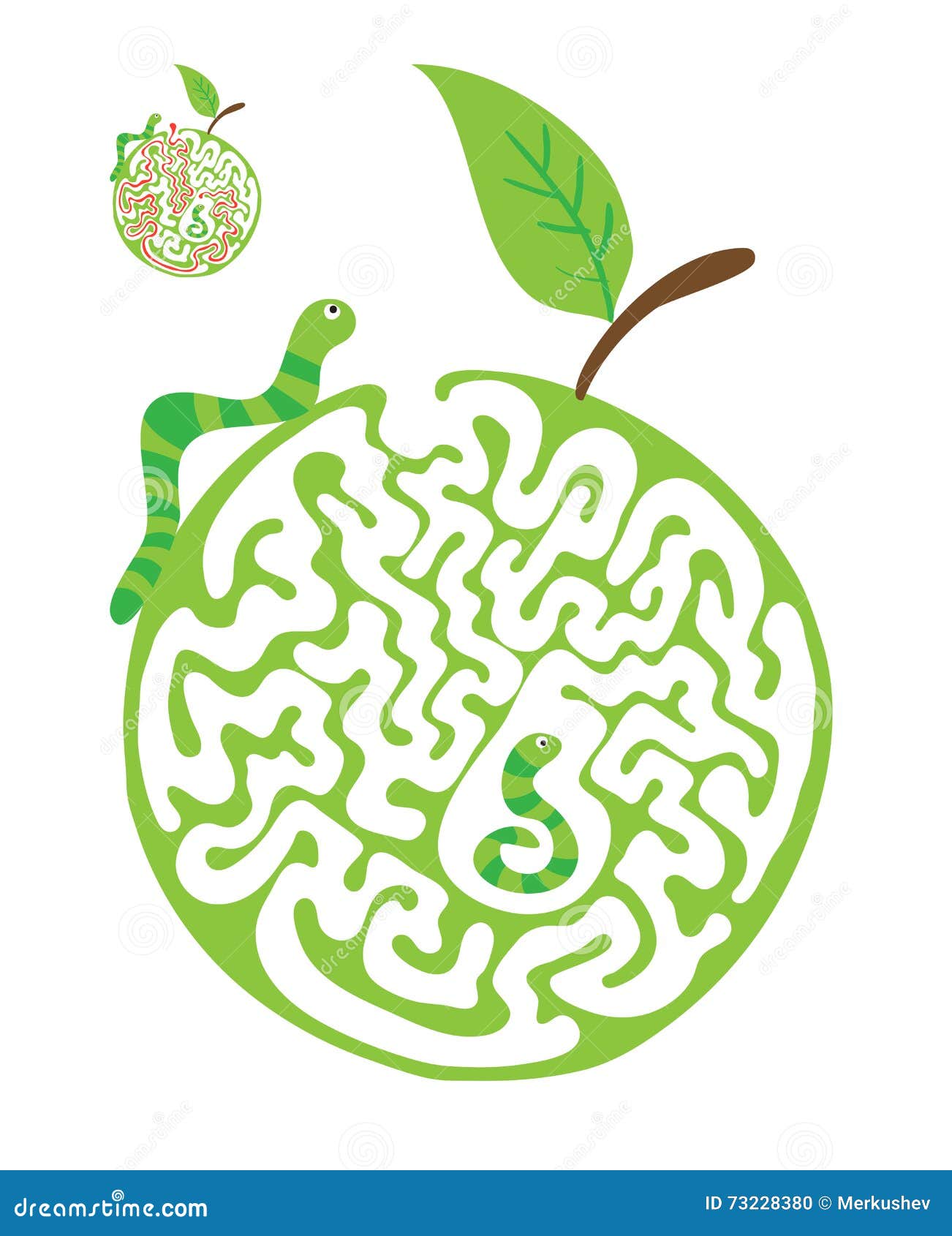Maze Puzzle for Kids with Caterpillars and Apple. Labyrinth ...