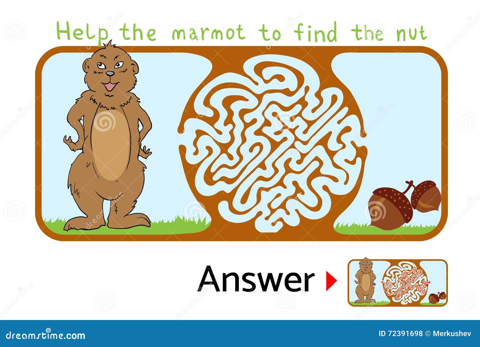 Maze Puzzle for Kids with Marmot and Nut. Labyrinth Illustration ...