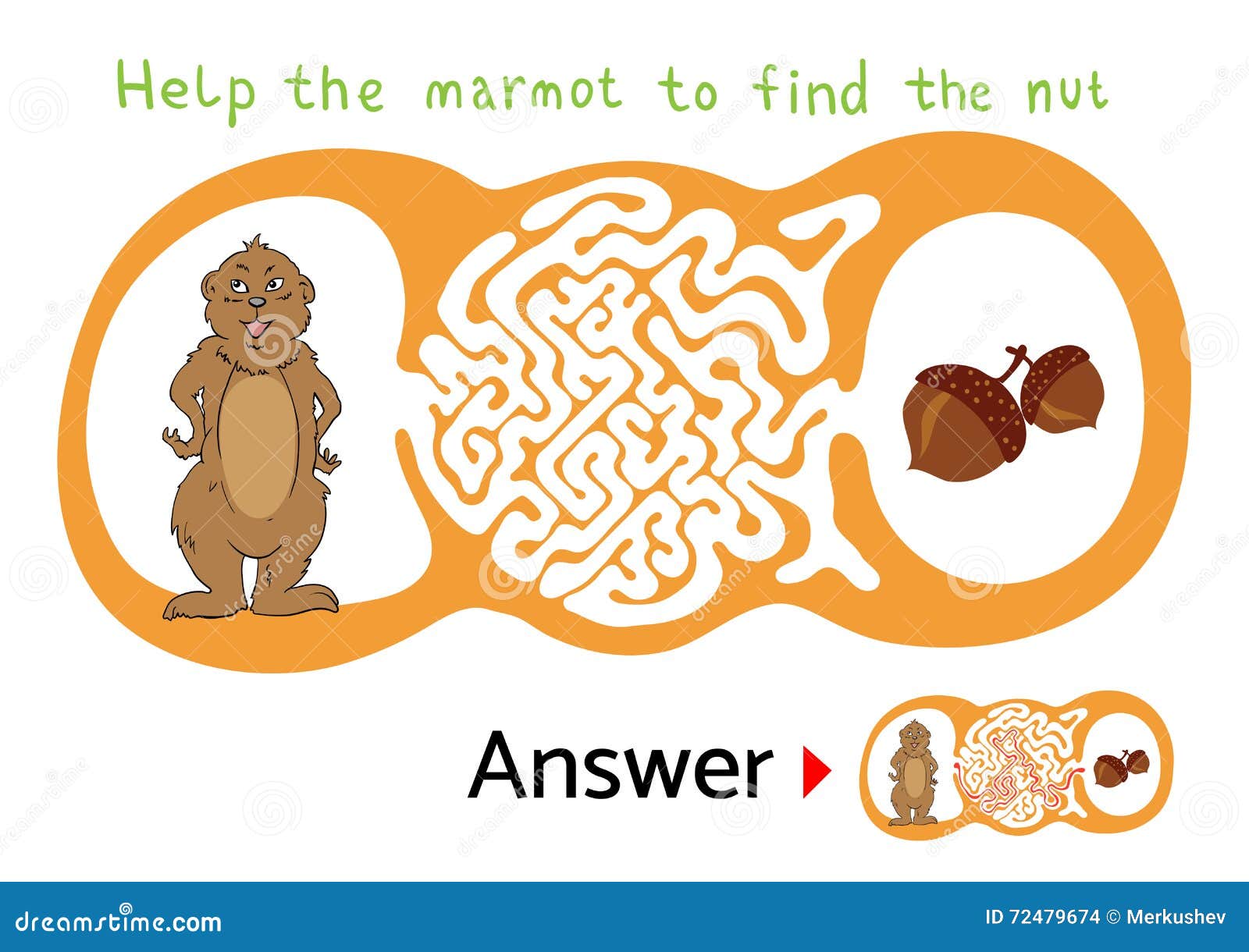 Maze Puzzle for Kids with Marmot and Nut. Labyrinth Illustration ...
