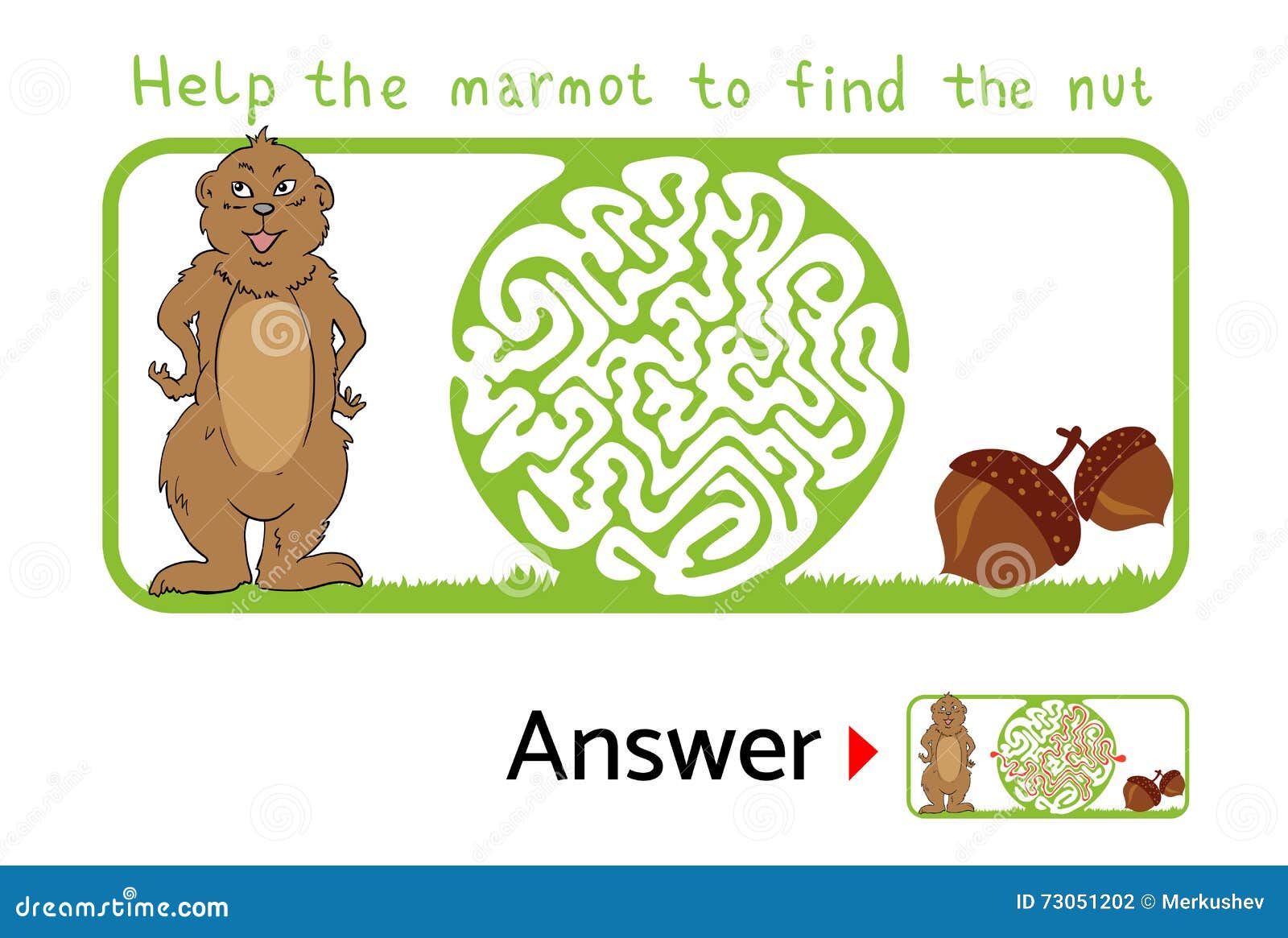 Maze Puzzle for Kids with Marmot and Nut. Labyrinth Illustration ...