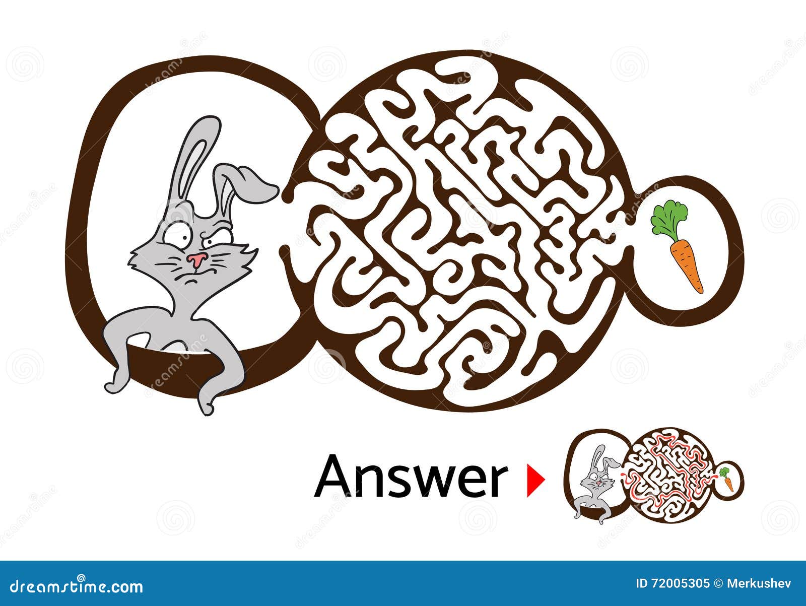 Maze Puzzle for Kids with Rabbit and Carrot. Labyrinth Illustration ...