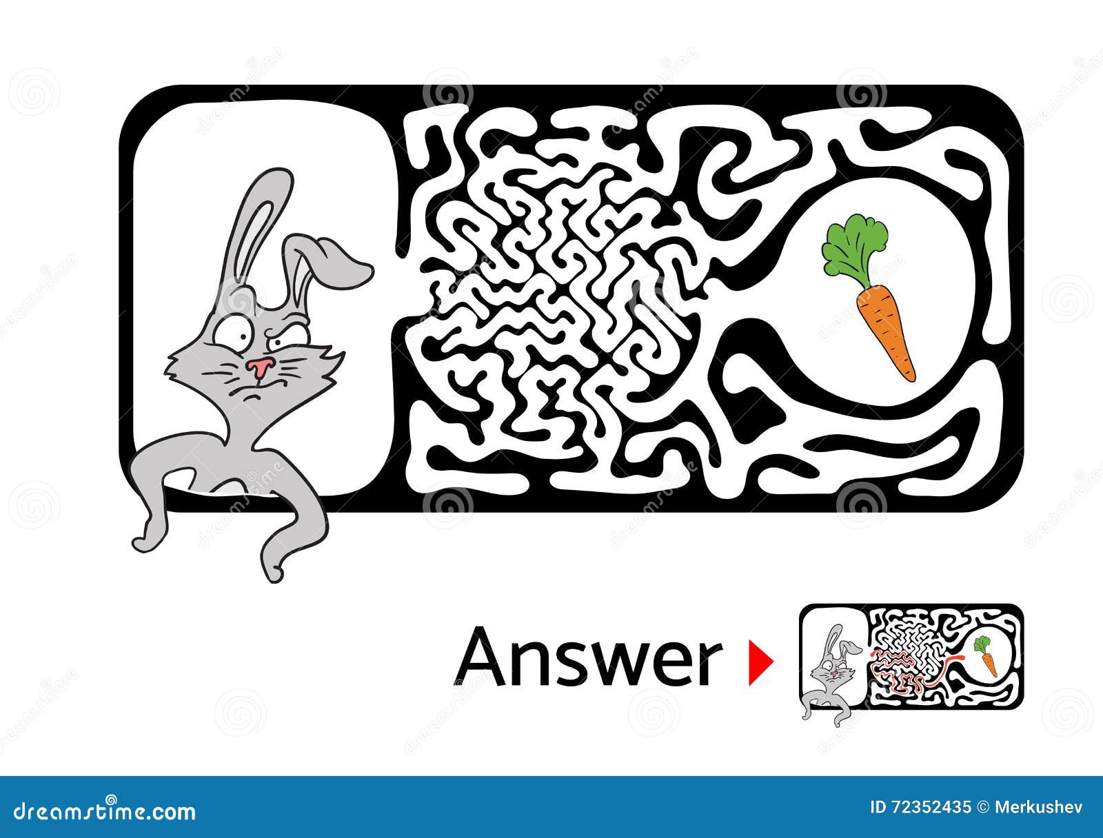 Maze Puzzle for Kids with Rabbit and Carrot. Labyrinth Illustration ...