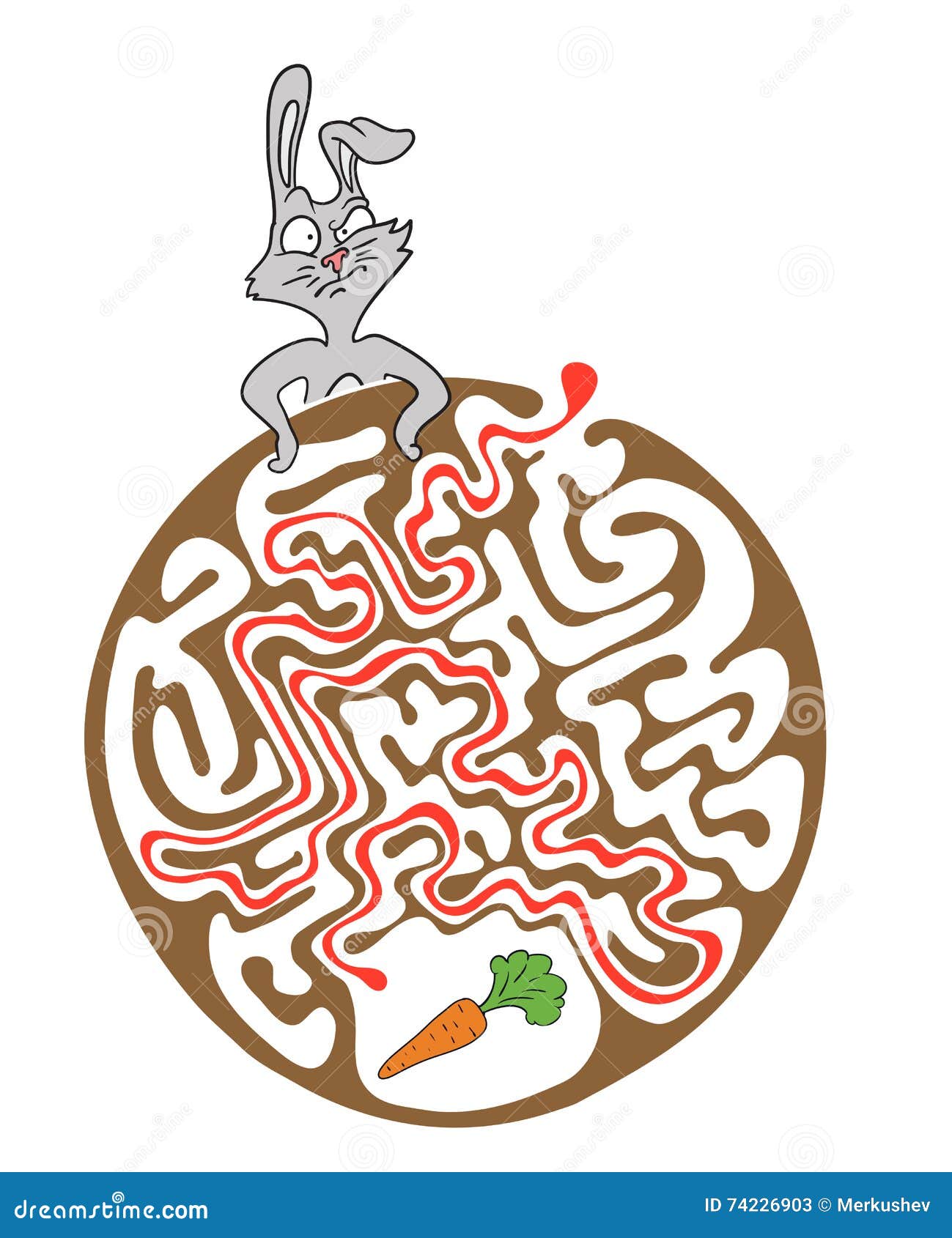 Maze Puzzle for Kids with Rabbit and Carrot. Labyrinth Illustration ...