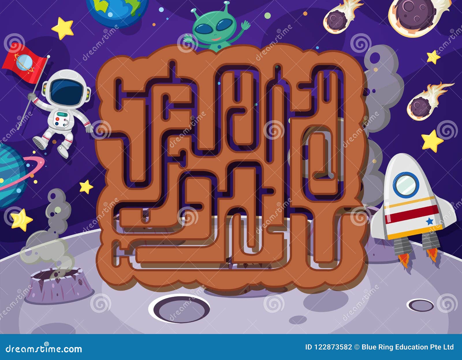 Maze puzzle in space stock vector. Illustration of drawing - 122873582