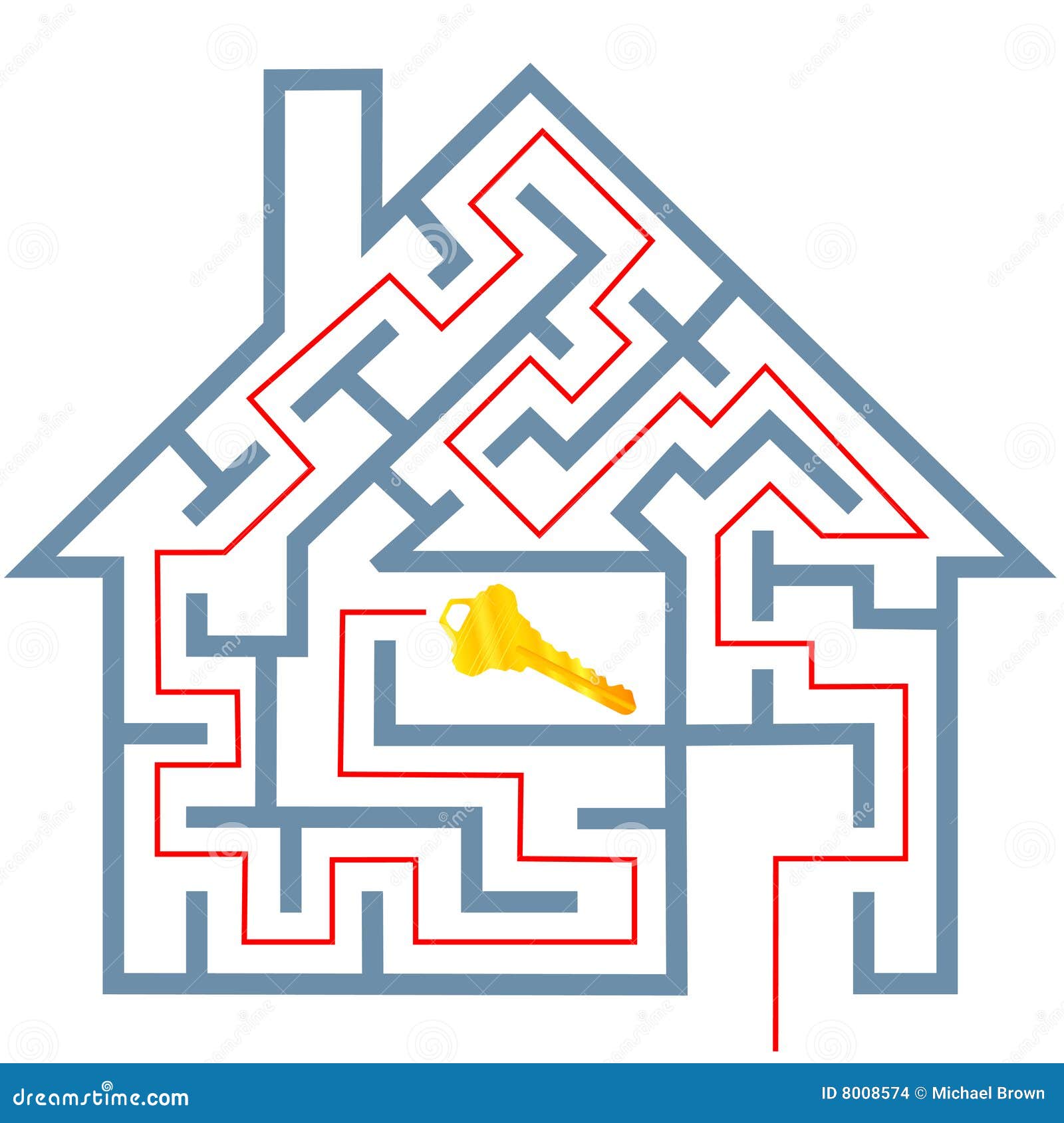 Maze Real Estate Home Puzzle Solution To House Key Stock Vector ...