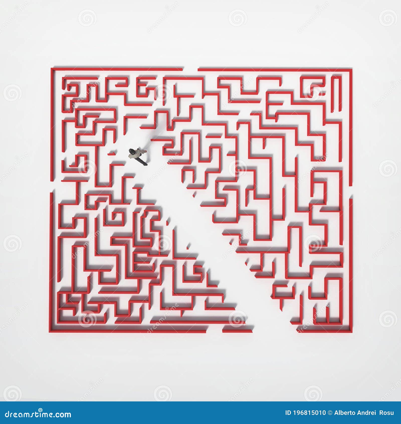 Maze Shortcut. Top View Of A Businessman Walking Through A Maze . Stock ...