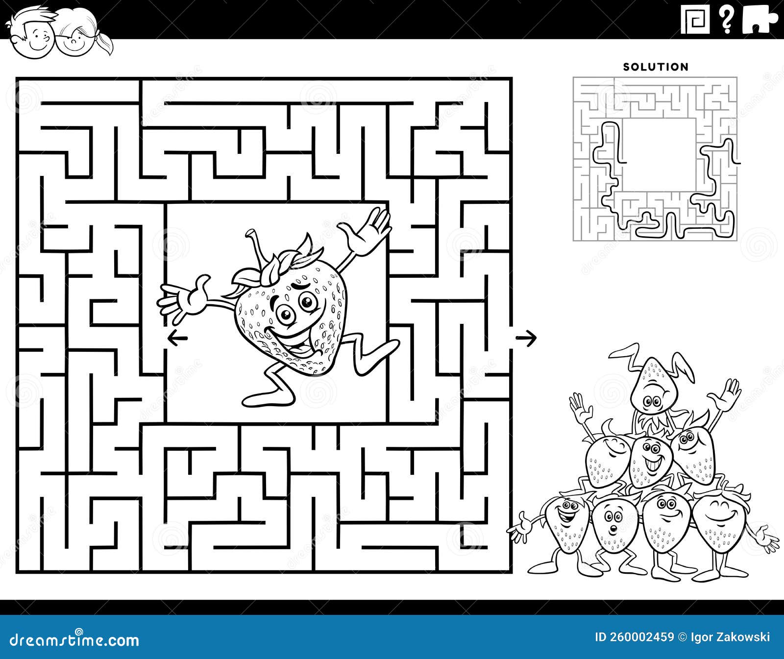 Maze with Strawberries Fruit Characters Coloring Page Stock Vector ... Maze with Strawberries Fruit Characters Coloring Page Stock Vector ...