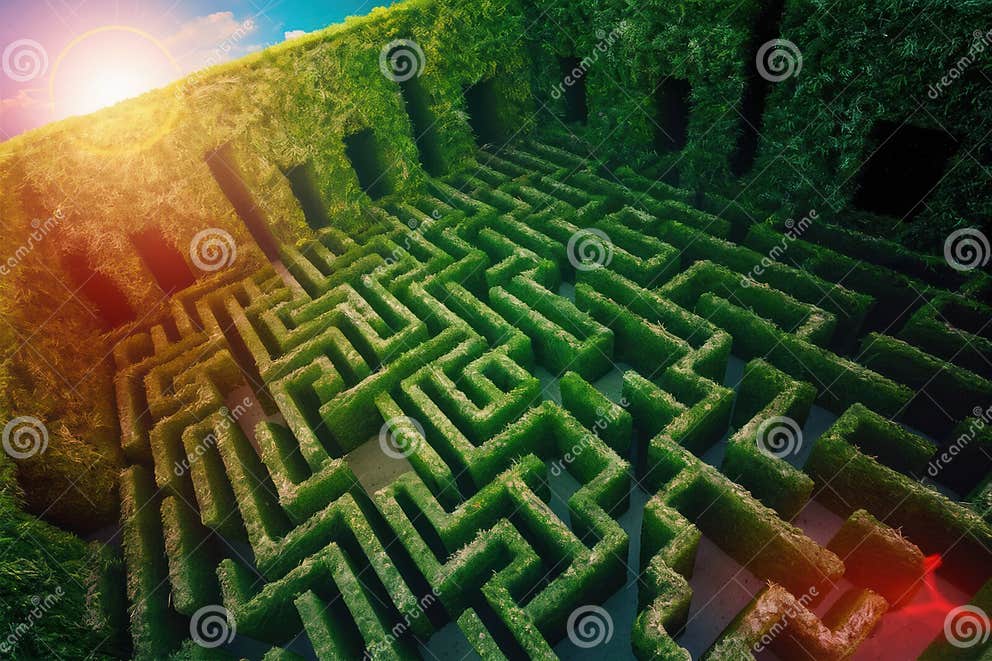 A Maze with a Sun Shining through it in the Sky, AI Stock Image - Image ...