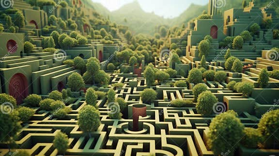 A Maze with Trees in the Middle of it, AI Stock Image - Image of maze ...