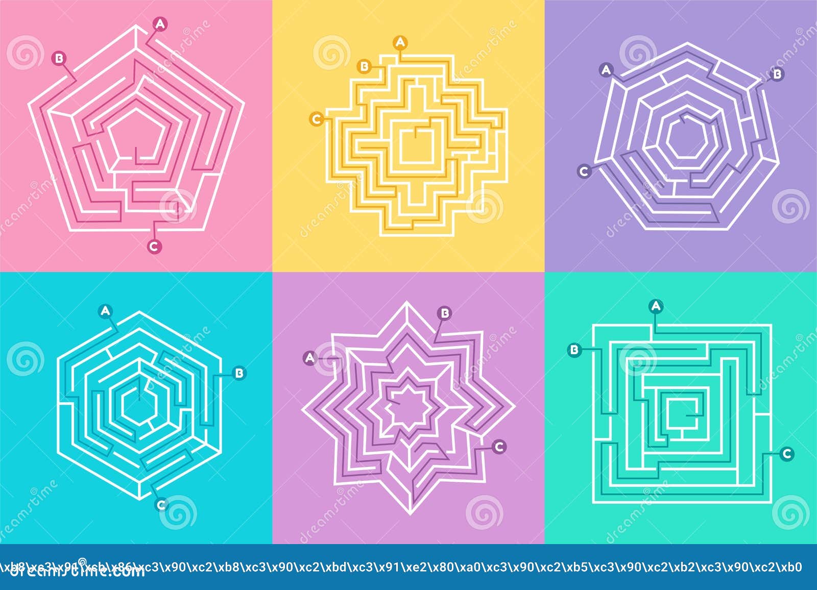 Maze Way Game Set, Riddle Puzzle Collection. Square, Circle Path and ...