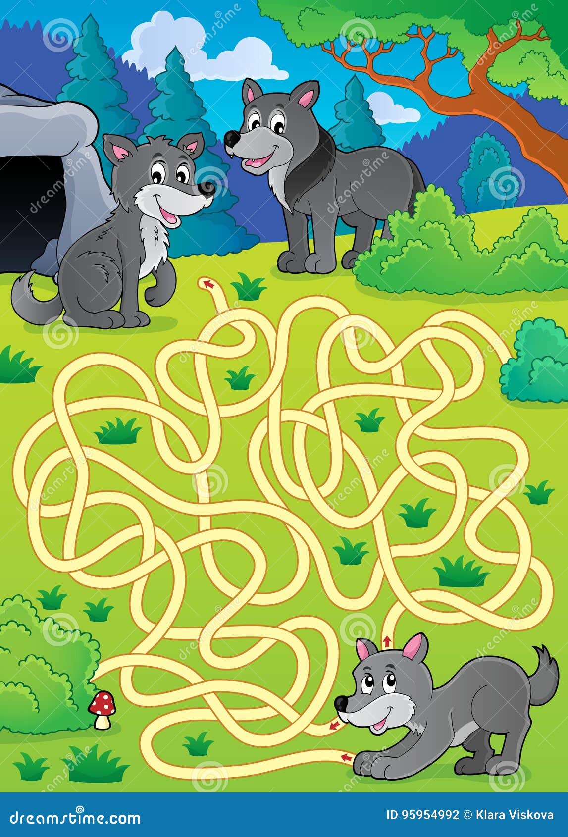 Maze 29 with wolves stock vector. Illustration of meadow - 95954992