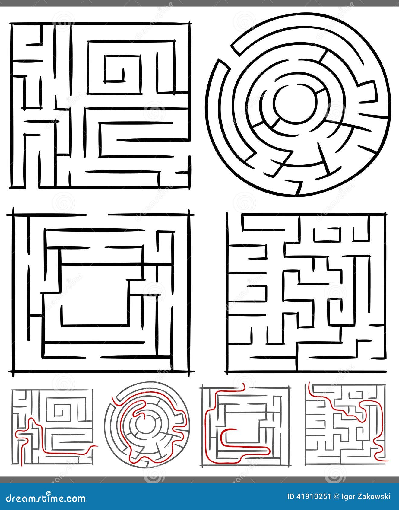 Mazes or Labyrinths Diagrams Set Stock Vector - Illustration of puzzle ...
