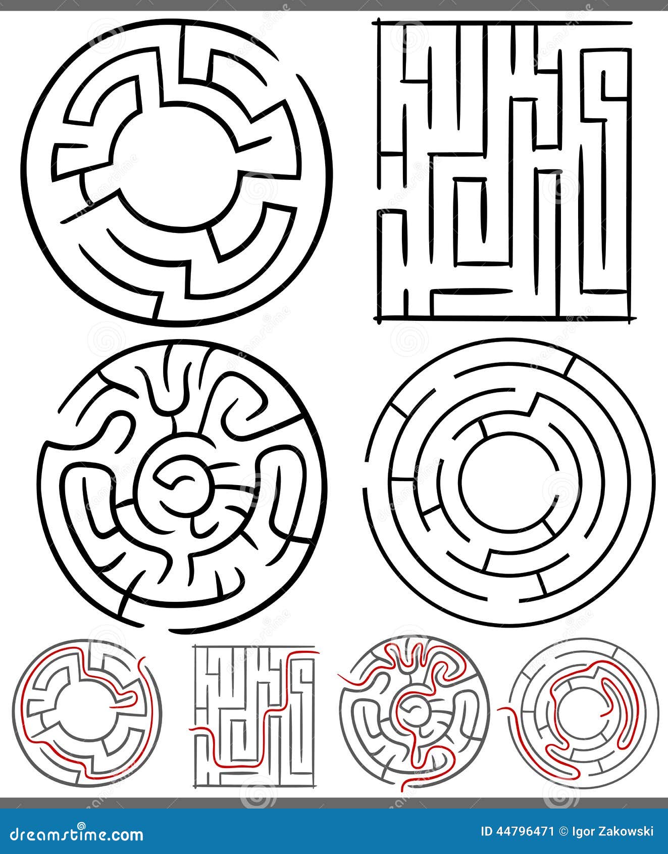 Mazes or Labyrinths Diagrams Set Stock Vector - Illustration of ...