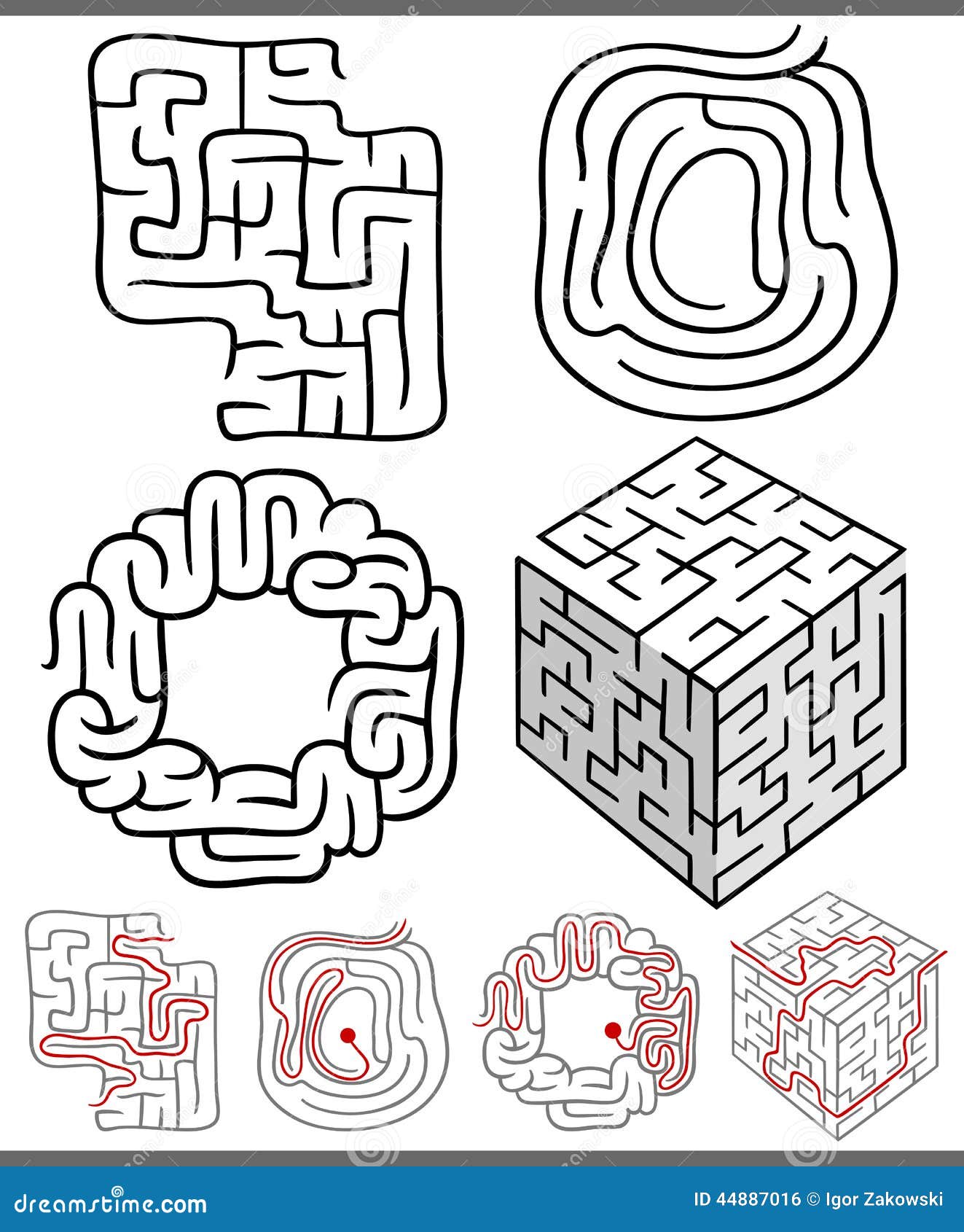 Mazes or Labyrinths Diagrams Set Stock Vector - Illustration of simple ...