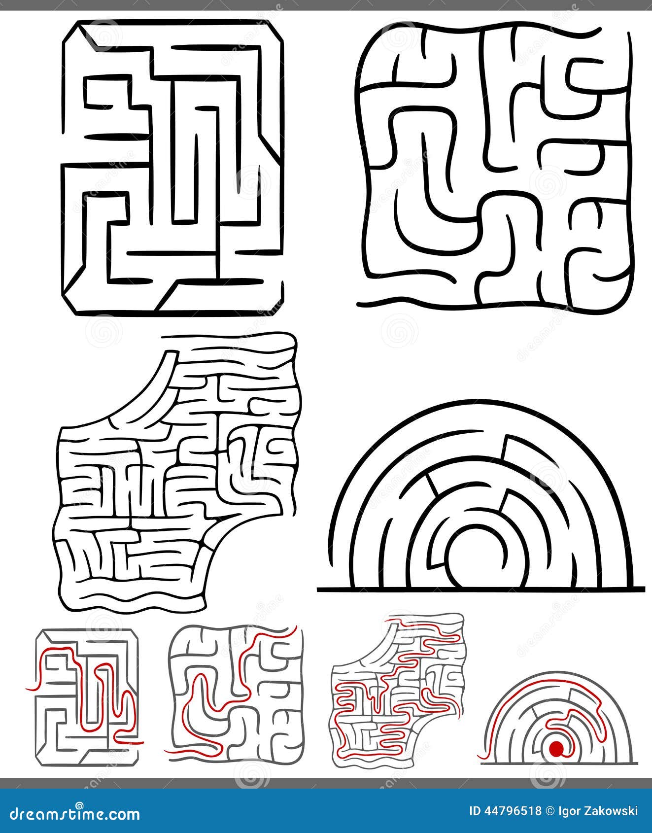 Mazes or Labyrinths Diagrams Set Stock Vector - Illustration of graphic ...